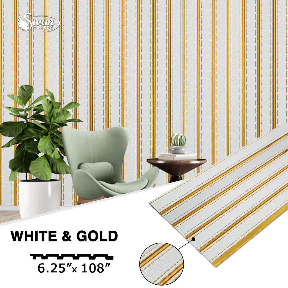 PS Fluted Panels, White & Gold, 20 Panels x 9 feet long. – Swan Canada