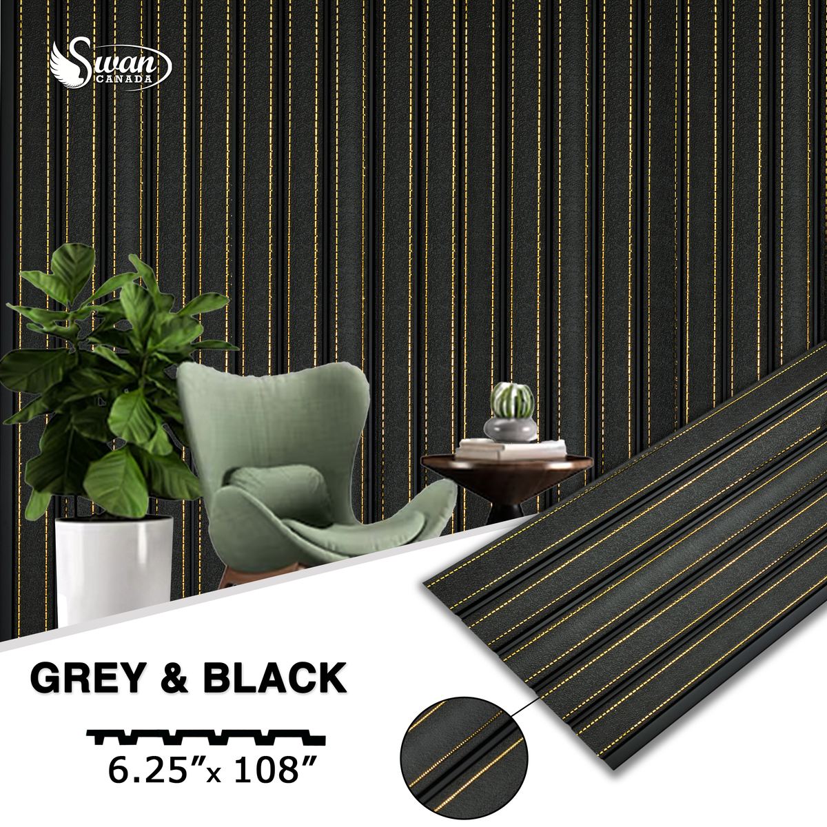 PS Fluted Panels, Gray & Black, 20 Panels x 9 feet long. – Swan Canada