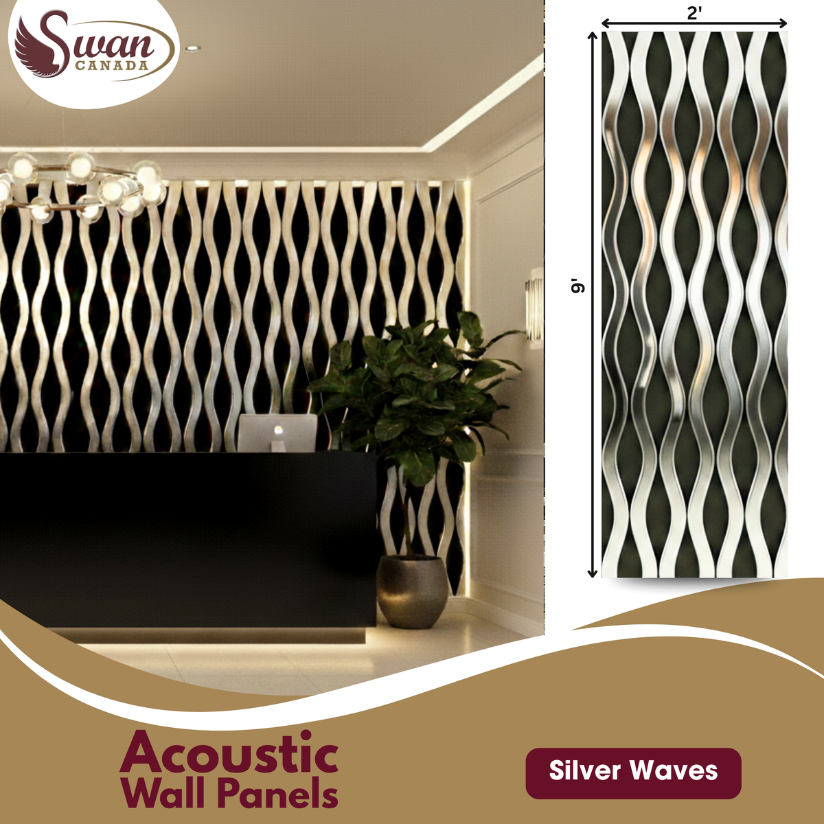 Acoustic Wall Panels, Silver Waves, 4 Panels, 2 x 9 Feet – Swan Canada