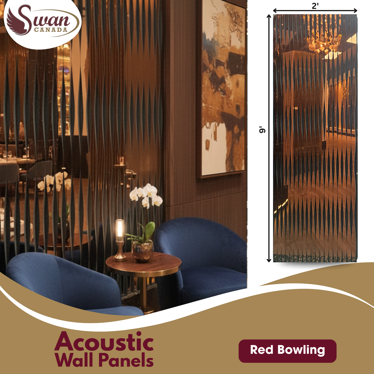 Acoustic Wall Panels, Red Bowling, 4 Panels, 2 x 9 Feet – Swan Canada