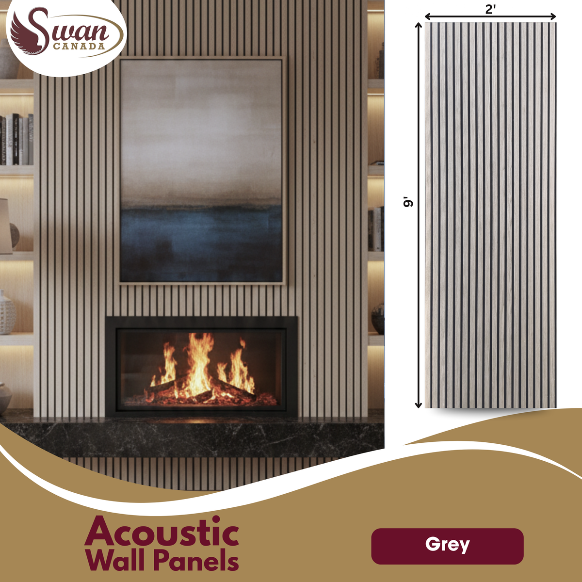 Acoustic Wall Panels, Grey, 4 Panels, 2 x 9 Feet – Swan Canada