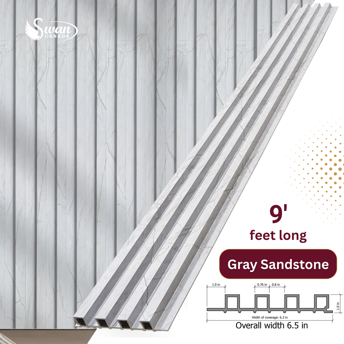 WPC Fluted Panels, Gray Sandstone, 10 Panels x 9 feet long – Swan Canada
