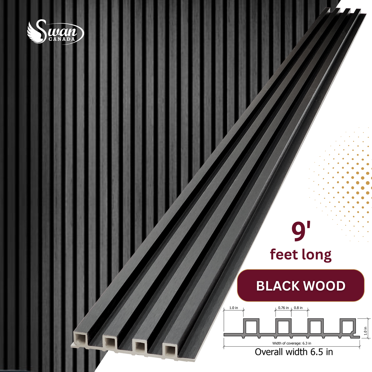 WPC Fluted Panels, Black color, 10 Panels x 9 feet long, – Swan Canada