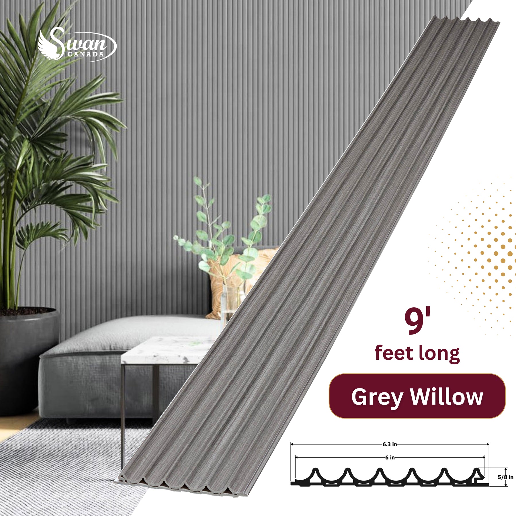 WPC Fluted Panels, Grey Willow, 10 Panels x 9 feet long. – Swan Canada