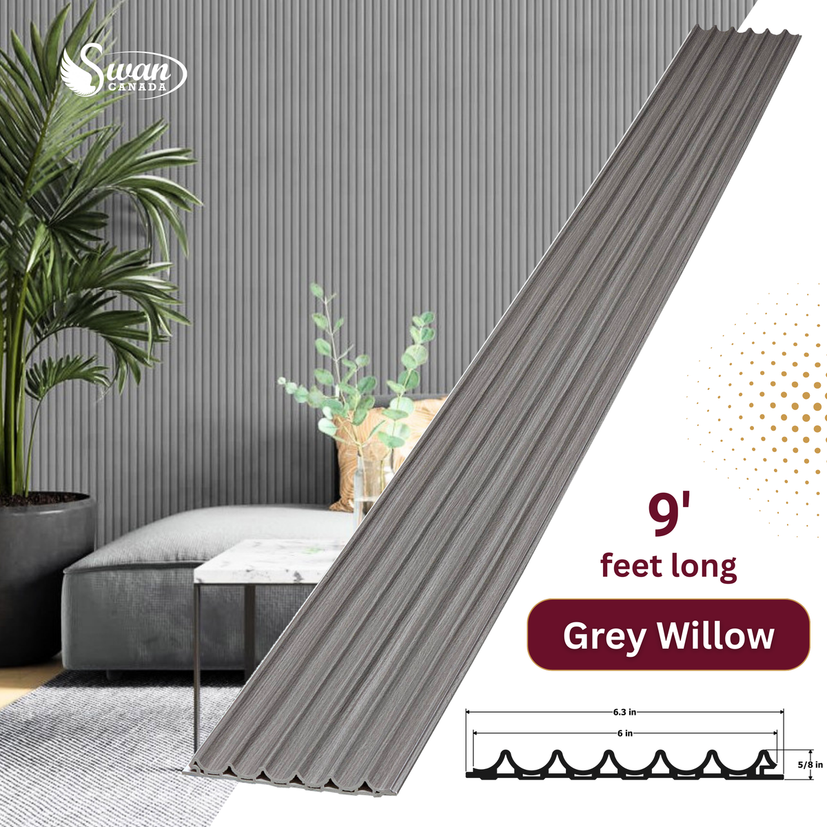 WPC Fluted Panels, Grey Willow, 10 Panels x 9 feet long. – Swan Canada