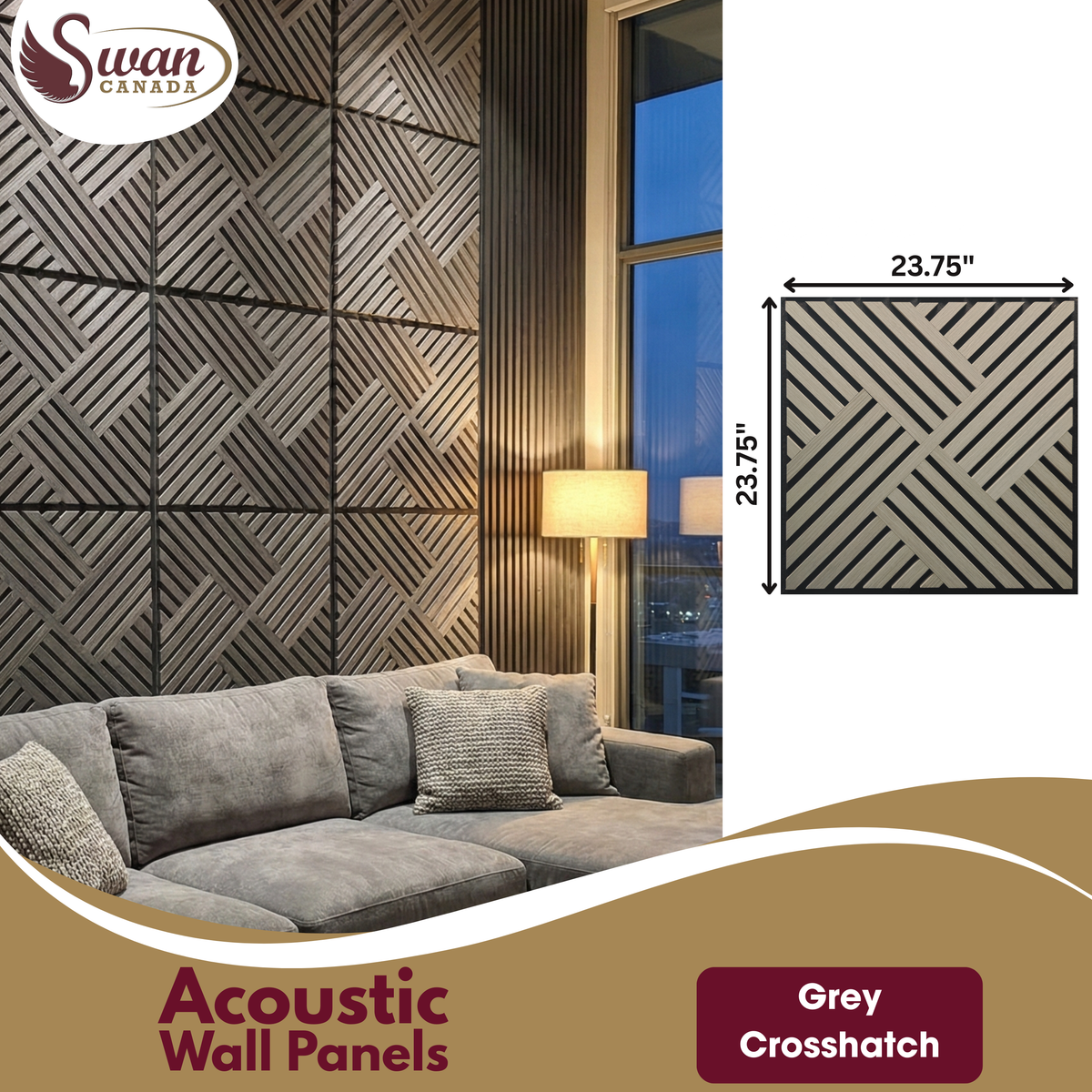 Acoustic Wall Panels, Grey Crosshatch, 4 Panels, 2 x 2 Feet – Swan Canada