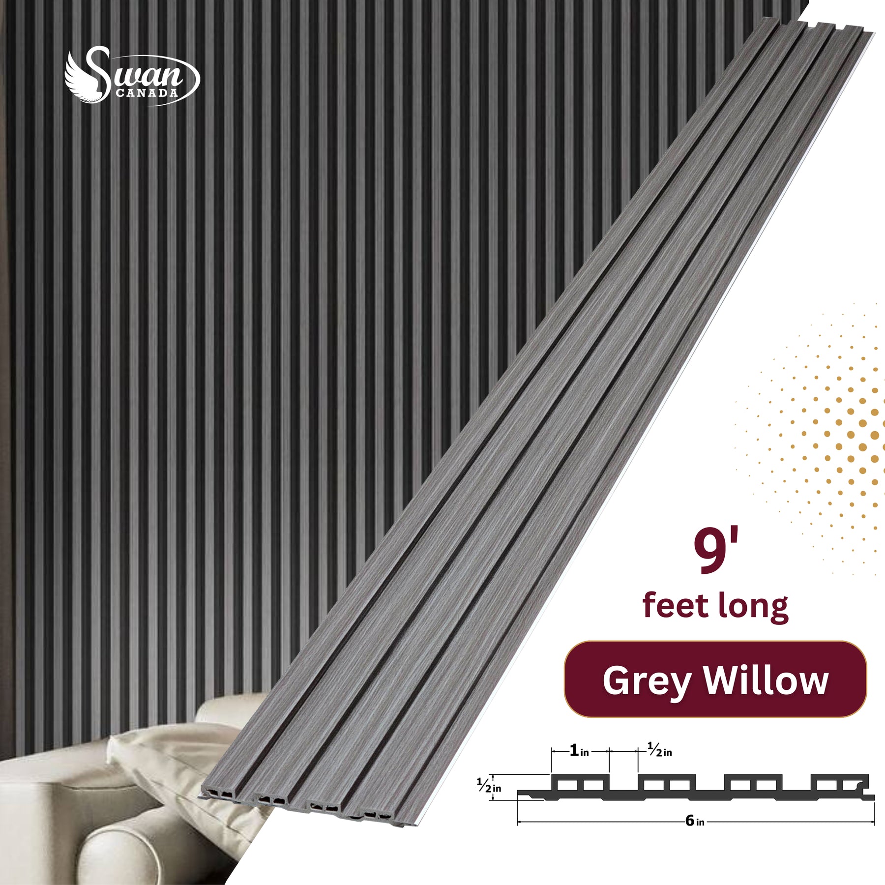 WPC Fluted Panels, Grey Willow, 10 Panels x 9 feet long. – Swan Canada