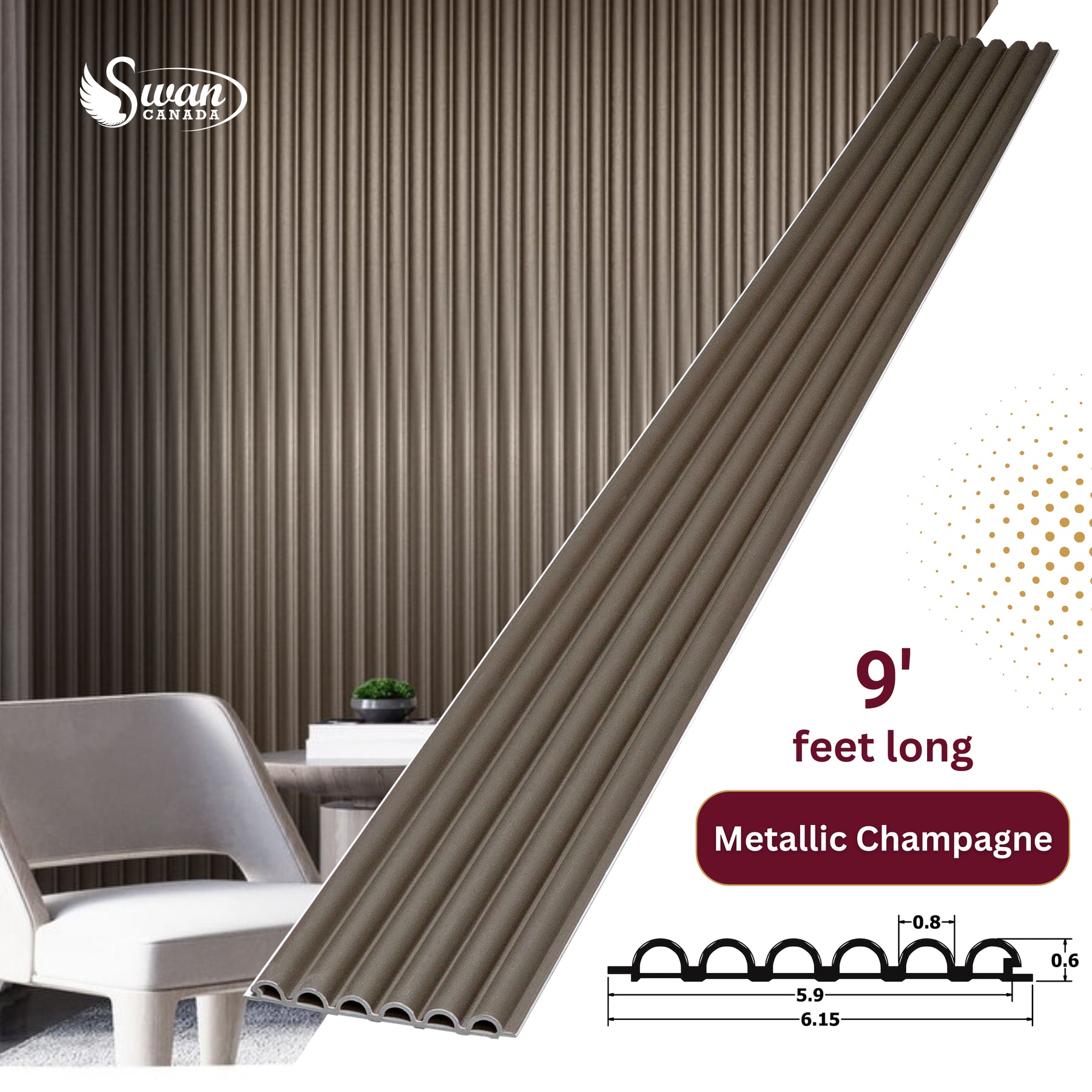 WPC Fluted Panels, Metallic Champagne, 10 Panels x 9 feet long. – Swan ...