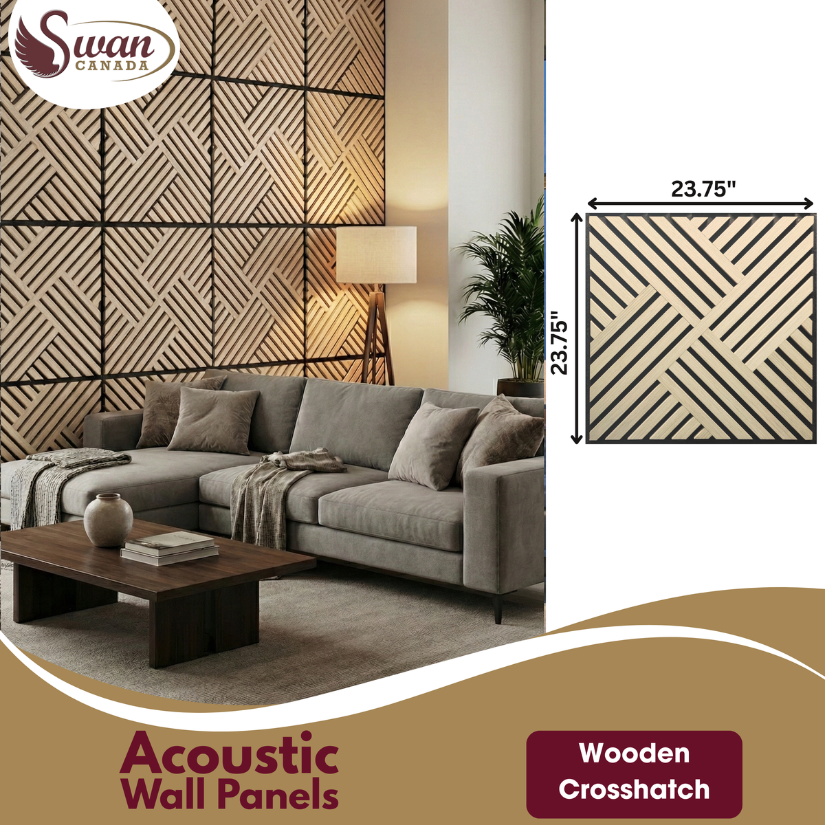 Acoustic Wall Panels, Wooden Crosshatch, 4 Panels, 2 x 2 Feet – Swan Canada