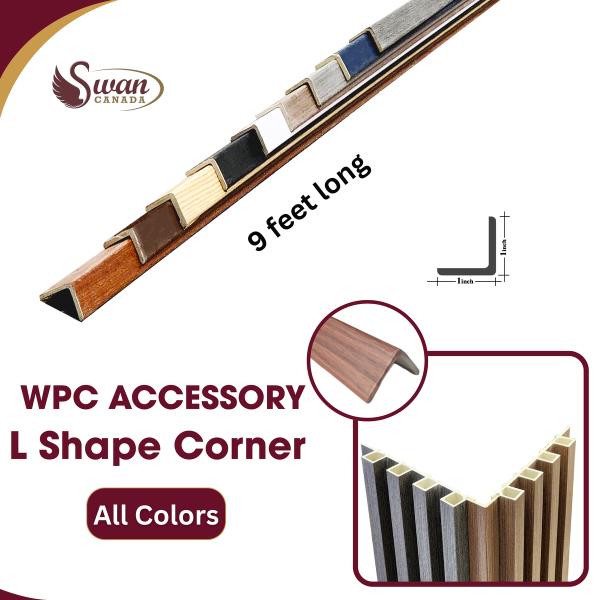 WPC L-shape corners, 1-in x 1-in X 9 Feet Long – Swan Canada