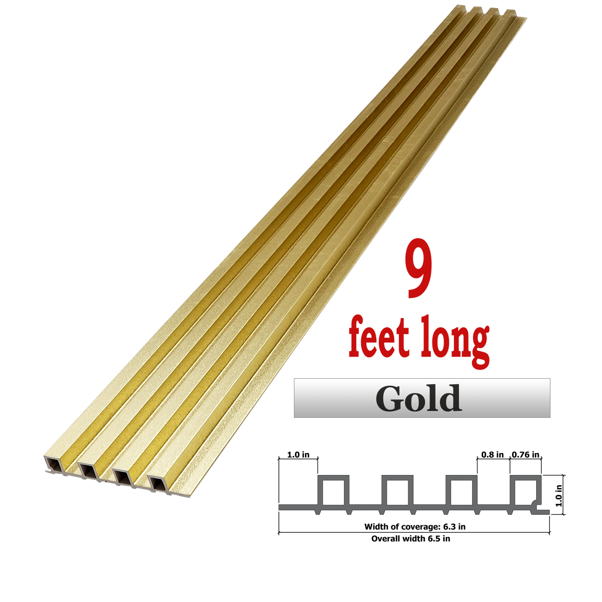 WPC Fluted Panels, Gold Color, 10 Panels x 9 feet long – Swan Canada