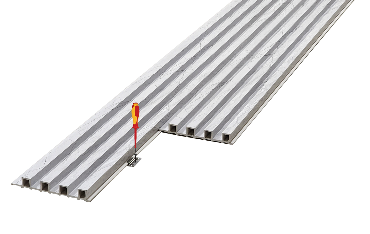 WPC Fluted Panels, Gray Sandstone, 10 Panels x 9 feet long – Swan Canada