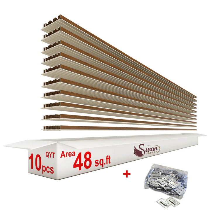 WPC Fluted Panels, Gray Sandstone, 10 Panels x 9 feet long – Swan Canada